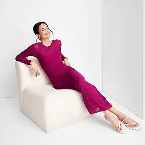 Future Collective | Dresses | Womens Long Sleeve Sheer Midi Dress ...